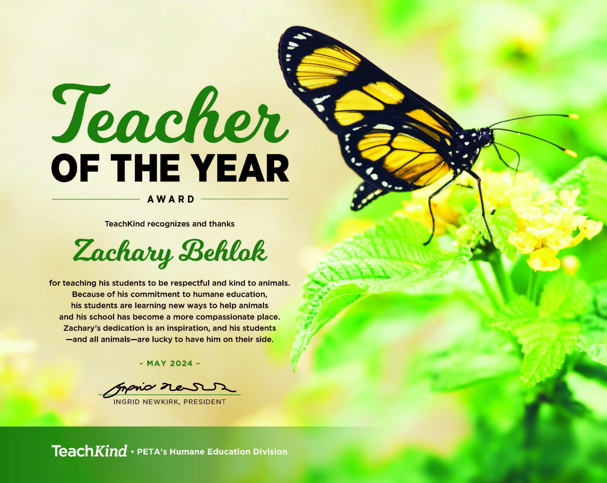 Ember Academy K–3 Educator Is Crowned PETA’s Teacher of the Year | PETA