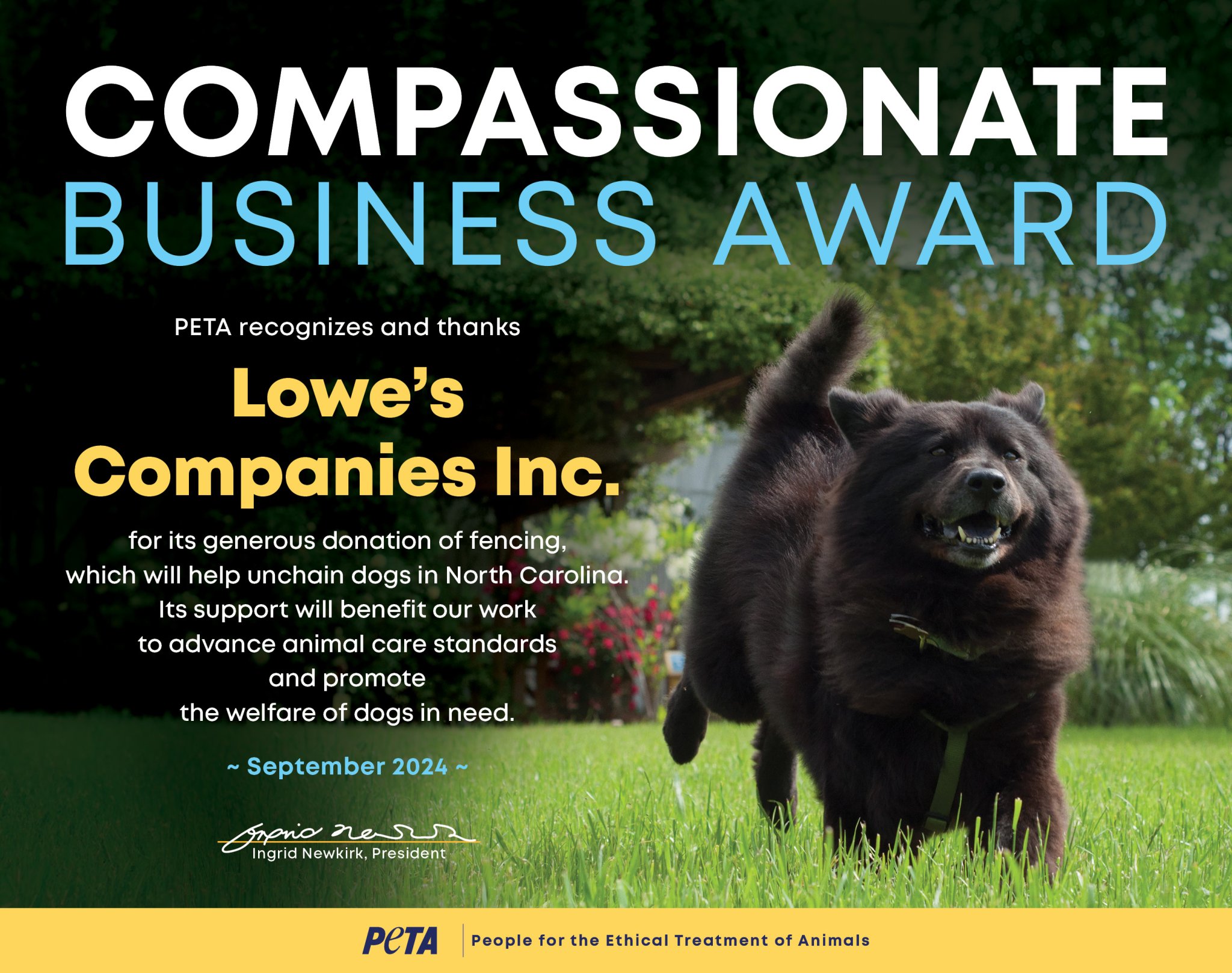 Nailed It! Lowe’s Nabs PETA Award for Helping to Unchain Dogs Across ...