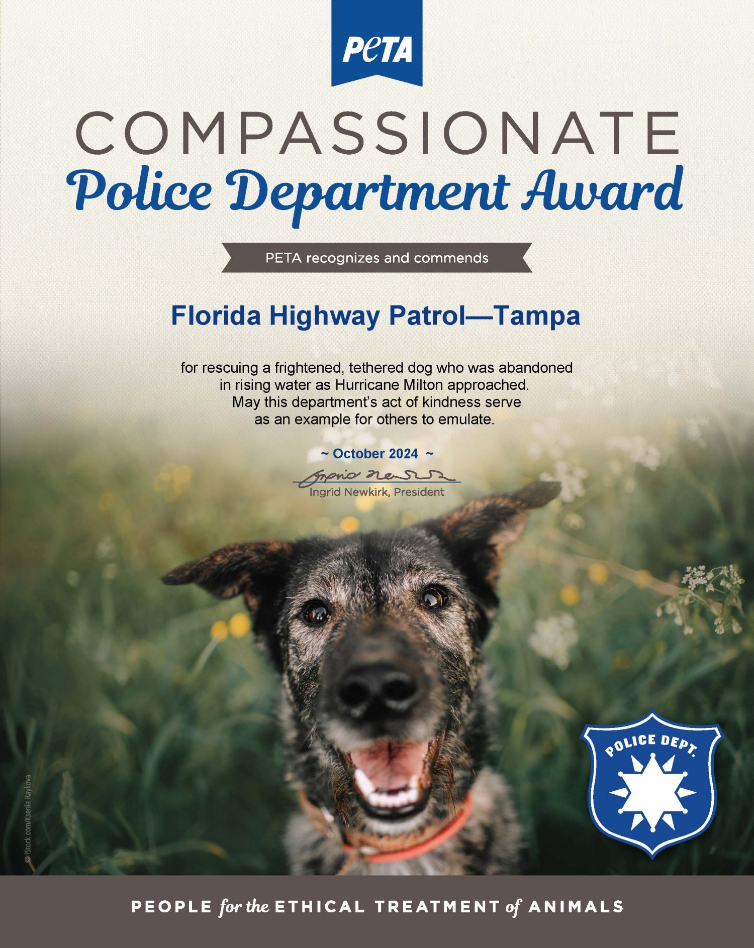Florida Highway Patrol Nabs PETA Award for Rescuing Dog Tethered to ...